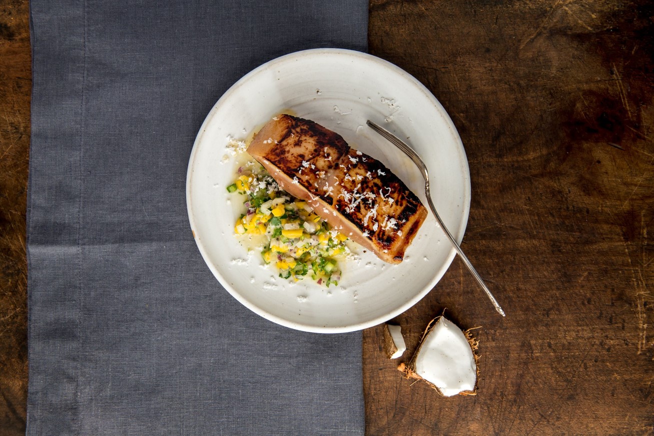 Seared Marinated Ono with Mango Dragon Fruit Salsa - Edible Nashville