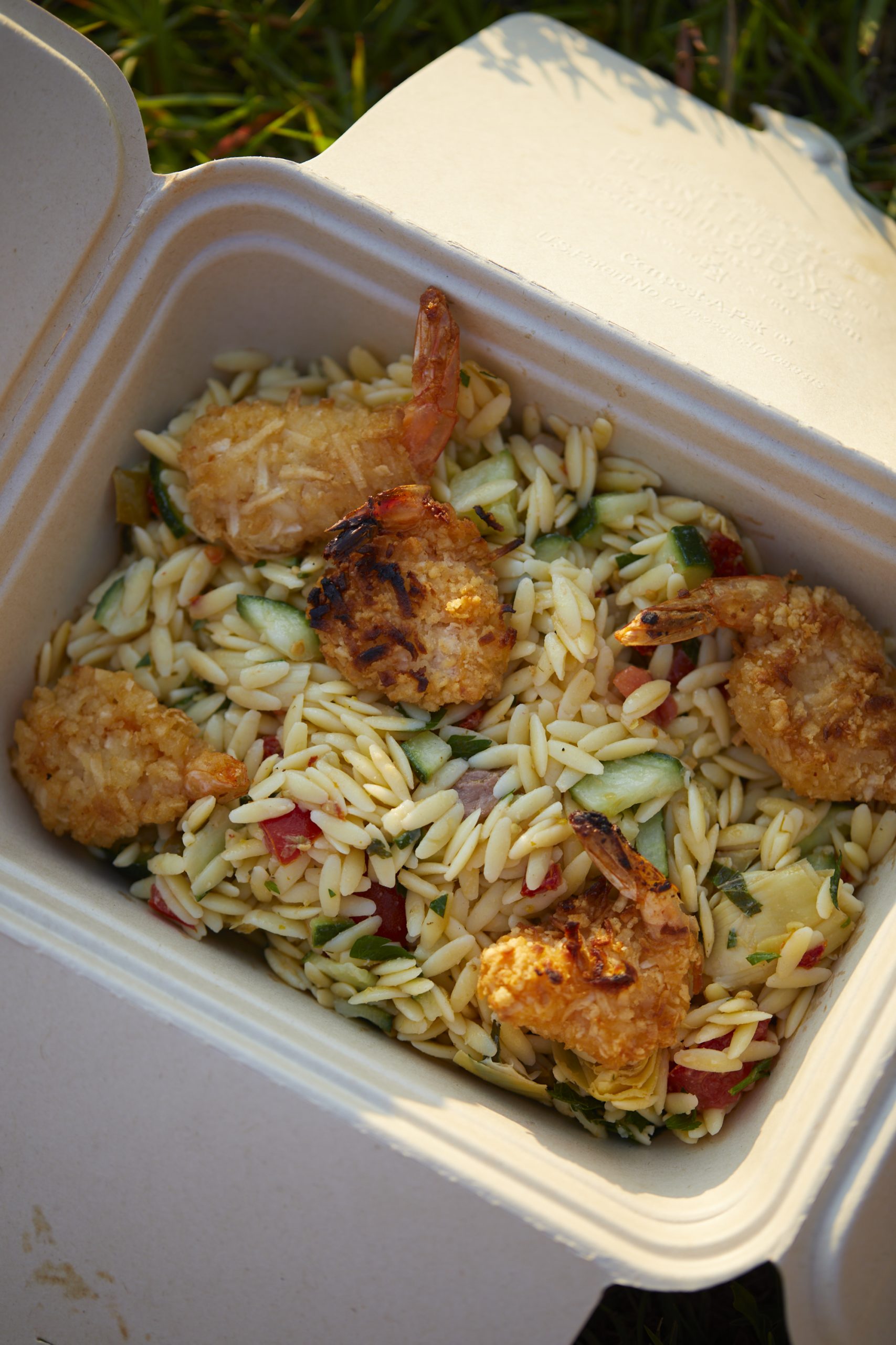 Lemon Orzo Pasta with Coconut Shrimp - Edible Nashville